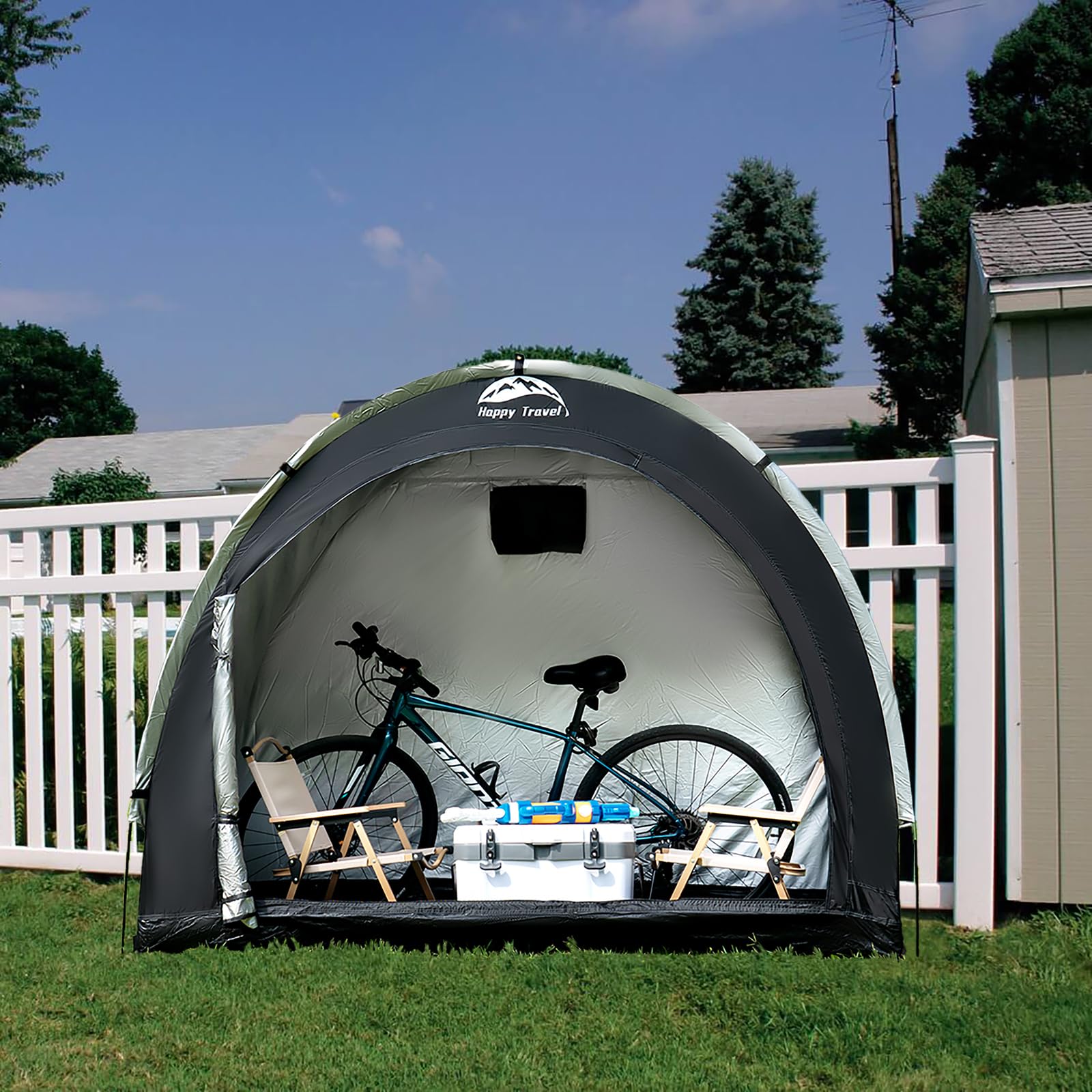 Happy Travel Bike Storage Shed Tent,Outdoor Portable Bicycle Storage Sheds with 210D Oxford Fabric PU4000 Waterproof for 2/3/4/6/8 Bikes,Bike Covers Shelter for Motorcycle,Garden Tools,Toys,Lawn Mower