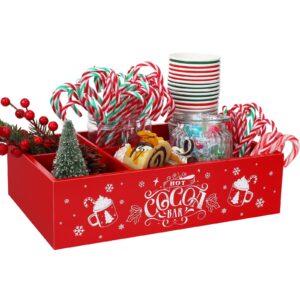 soaoo christmas hot cocoa red wood station organizer with 4 compartment removable dividers vintage bar storage bin decorative open holder box organizer bins for xmas holiday gift office supplies