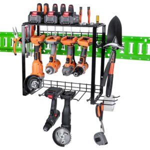 autoswpozo e-track power tool organizer, utility storage rack with 8 drill slots, heavy duty and extra-large capacity organizer in trailers, trucks, vans, garages with e-track (black)