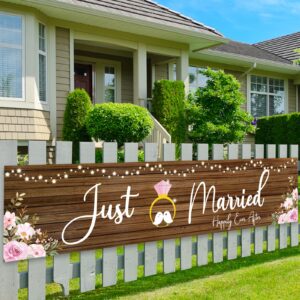 shuanq just married yard banner - large wedding/engagement party decoration banner - bridal shower party yard decor - happily ever after sign wedding party decor - 5.9 x 1.3 ft