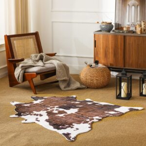 Ashler Faux Cowhide Rug, Cow Print Area Rug, Light Brown Cute Cow Animal Mat, Non-Slip Backing, Machine Washable, Cowhide Rugs for Room Decor, Living Room and Bedroom, 2.9 x 3.6Ft