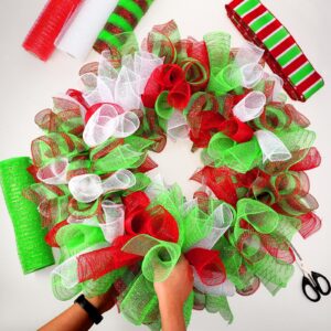 Unittype 5 Rolls Christmas Red Green 30 Feet Each Roll Poly Burlap Mesh with Ribbon 10 Inches for Day Party Gift Wrapping DIY Crafts, Style