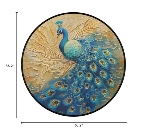 Peacock Pattern Round Area Rug, Animal Painted Non-Slip Circle Rug for Bedroom Living Room Outdoor Study Playing Floor Mat Carpet, 3' Diameter