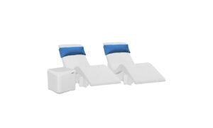 aqua outdoors in-pool deep ledge chaise set - two chaises - two headrest pillows - two chaise risers and one large in pool side table - for ledges 9"-14" inches deep (classic white-blue)