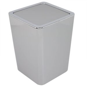 home basics mini garbage can with swing top push lid 3 liter square plastic trash bin with chrome trim | ideal for office, bathroom, bedroom, laundry room, grey