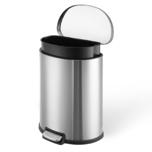 Stainless Steel 50 Liter / 13 Gallon Trash Can, Semi-Circular Steel Pedal Recycle Bin with Lid and Inner Buckets, Hands-Free Kitchen Garbage Can