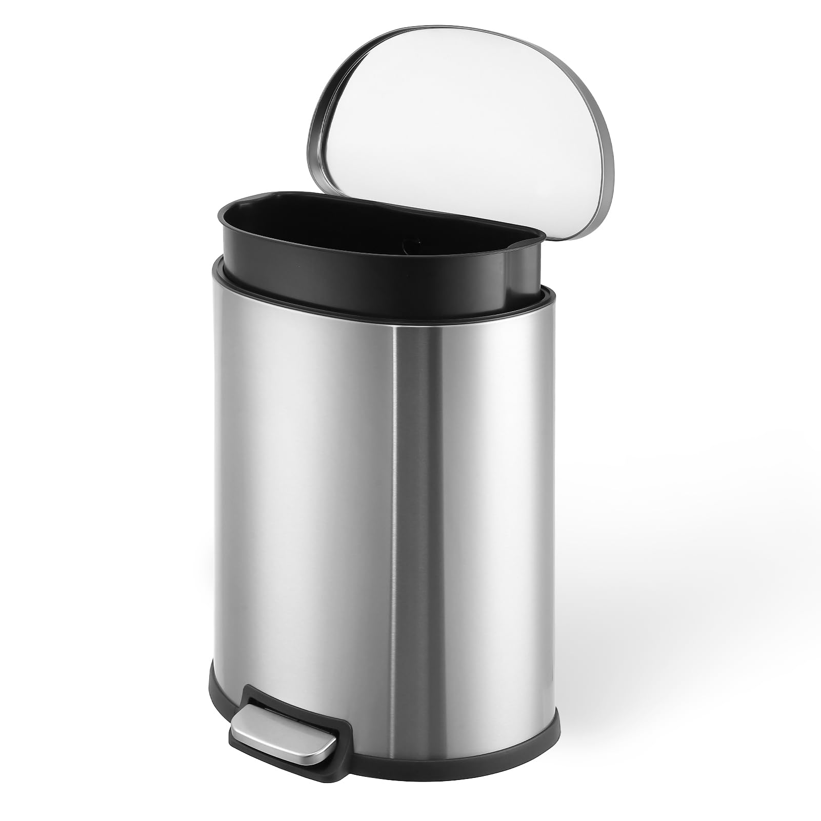 Stainless Steel 50 Liter / 13 Gallon Trash Can, Semi-Circular Steel Pedal Recycle Bin with Lid and Inner Buckets, Hands-Free Kitchen Garbage Can