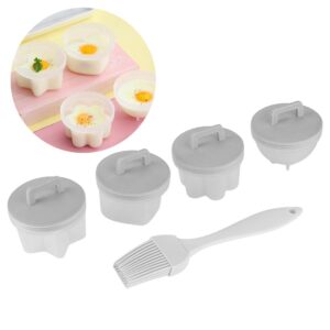 boiled egg maker, 4pcs plastic egg cooker boiler pudding mold with oil brush, non‑stick boiled egg cooker, poached egg cups, fast poaching egg for breakfast, eggs kitchen gadgets(gray)