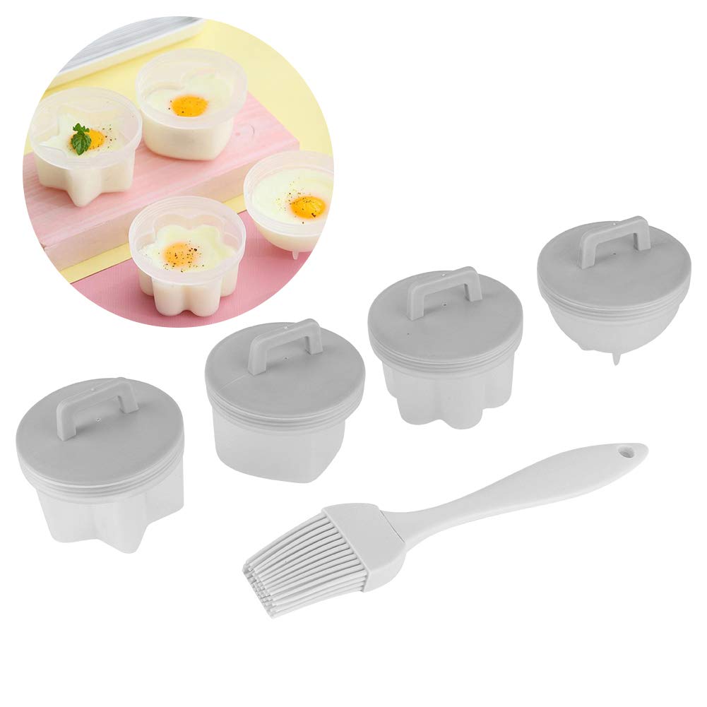 Boiled Egg Maker, 4Pcs Plastic Egg Cooker Boiler Pudding Mold with Oil Brush, Non‑stick Boiled Egg Cooker, Poached Egg Cups, Fast Poaching Egg for Breakfast, Eggs Kitchen Gadgets(gray)