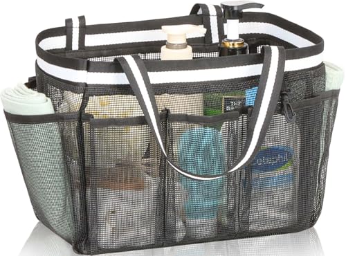 fiezkaa Mesh Shower Caddy Portable Shower Bag for College Dorm Camping Travel Gym(Black)