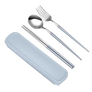 sosoport 3 pcs 304 reusable utensils case picnic food fork rustproof dinnerware reusable flatware silverware chopsticks spoon fork silverware cutlery camping cutlery student steak portugal