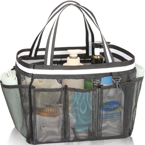 fiezkaa Mesh Shower Caddy Portable Shower Bag for College Dorm Camping Travel Gym(Black)