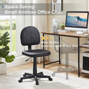 VECELO Small Office Chair, Computer Desk Chair Low-Backrest PU Leather NO Armrests Ergonomic,with 360°Quiet Swivels Adjustable Height for Home Office Study Room,Black