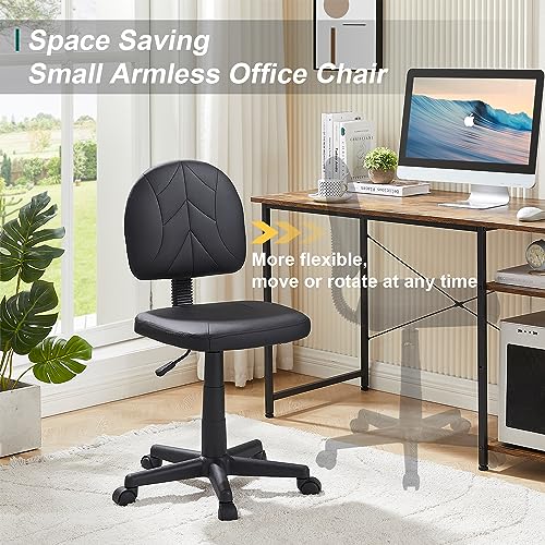 VECELO Small Office Chair, Computer Desk Chair Low-Backrest PU Leather NO Armrests Ergonomic,with 360°Quiet Swivels Adjustable Height for Home Office Study Room,Black