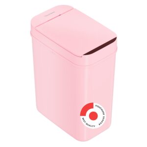 itouchless 3 gallon pink sensor bathroom trash can, 10 liter slim touchless small smart bedroom garbage waste basket bin with motion lid