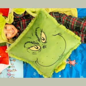 Franco Cuddle Buddy, Regular, Grinch Faux Fur Dec Pillow, 18 in x 18 in