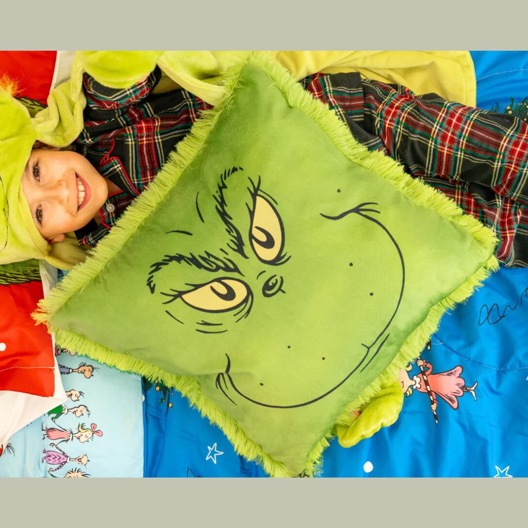 Franco Cuddle Buddy, Regular, Grinch Faux Fur Dec Pillow, 18 in x 18 in