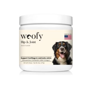 woofy maximum strength hip & joint health supplement for dogs - with glucosamine, chondroitin, and msm, 90 soft chewable tablets