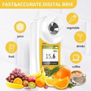 Digital Brix Refractometer Flagfront brix Meter Refractometer USB C Charging Automatic Temperature Compensation Brix Refractometer Range 0-55%，±0.1% Precision