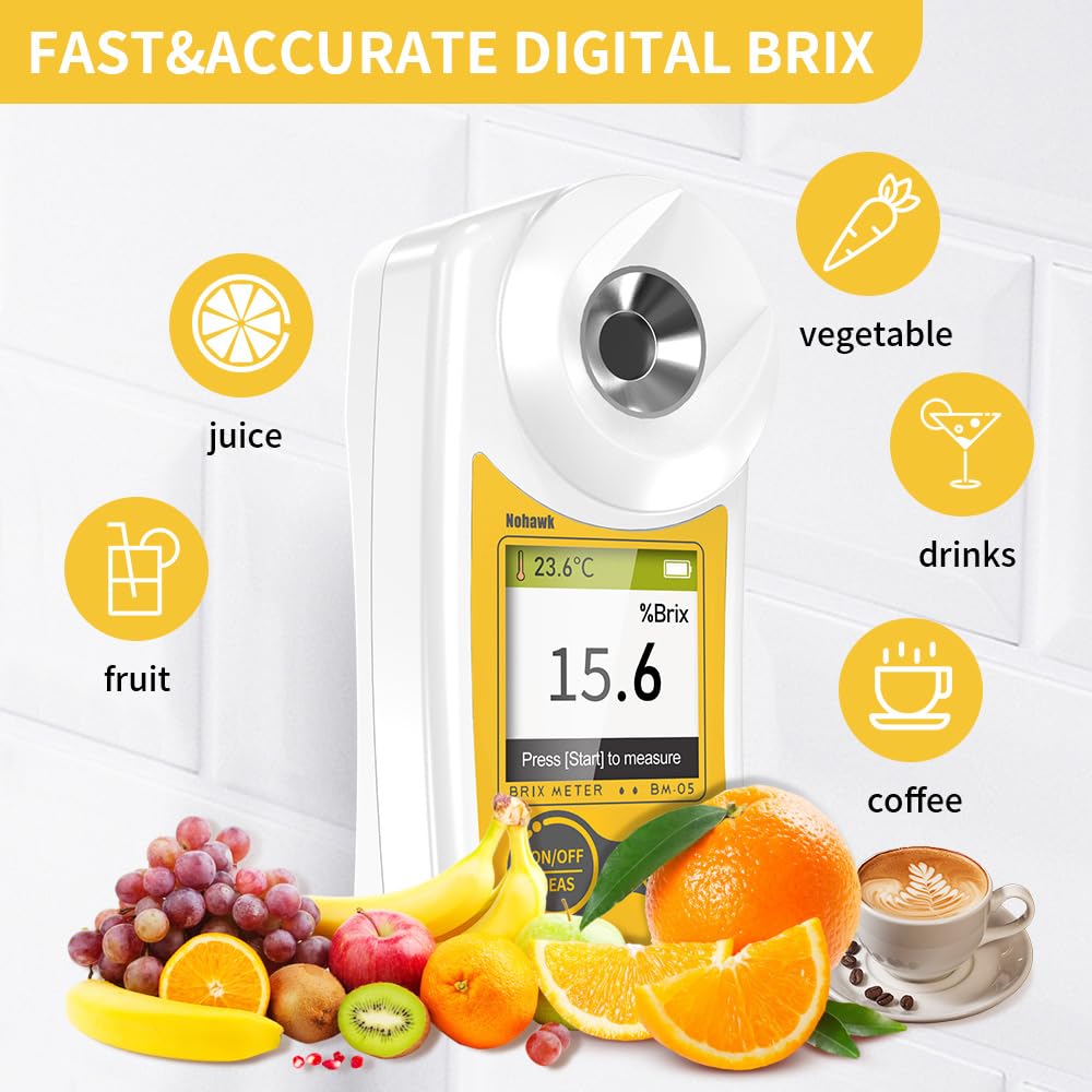 Digital Brix Refractometer Flagfront brix Meter Refractometer USB C Charging Automatic Temperature Compensation Brix Refractometer Range 0-55%，±0.1% Precision