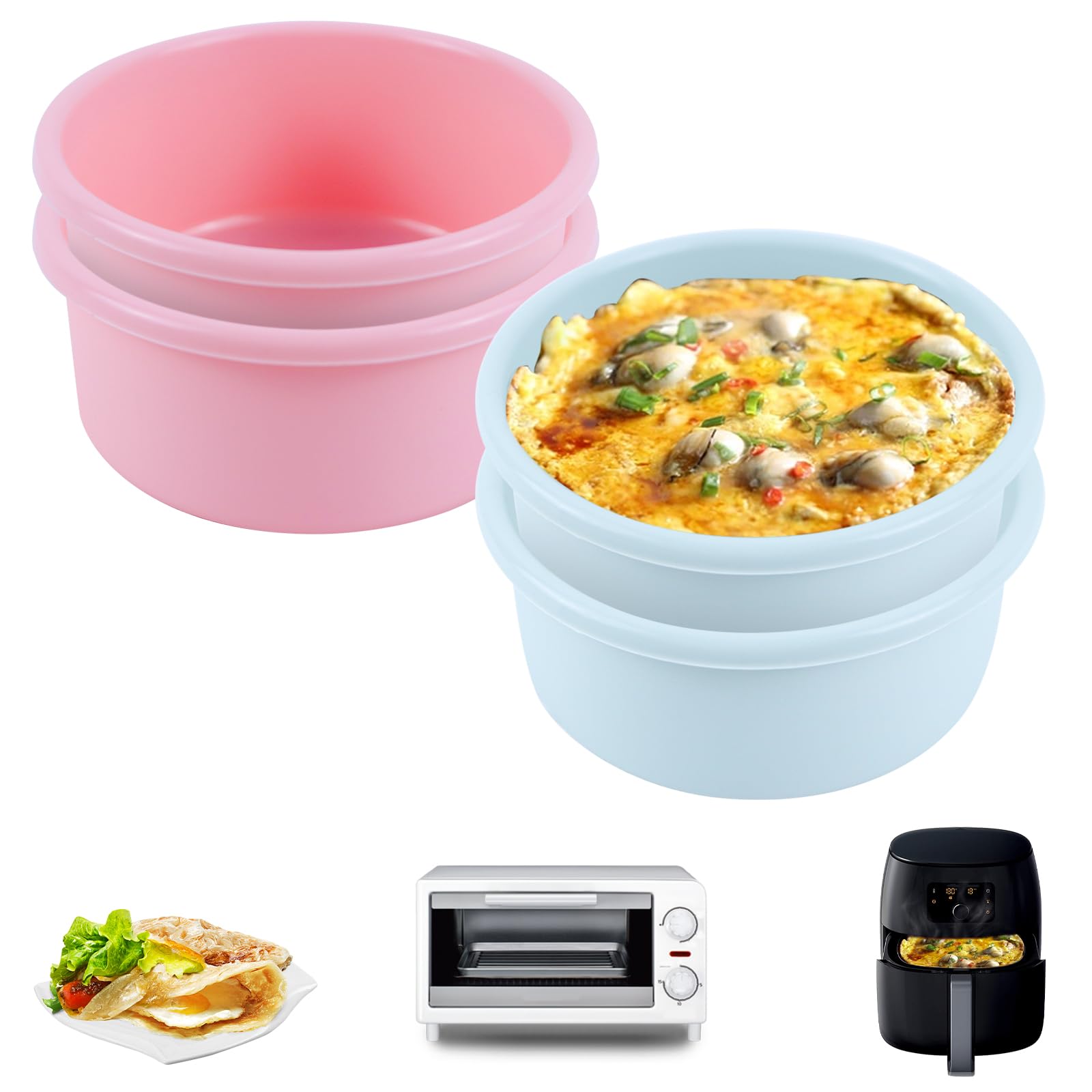 4 Pcs Silicone Egg Bite Molds, Air Fryer Egg Mold Reusable Microwave Egg Cooker Reusable Food Storage Container for Egg Bites, Muffin Top, Breakfast Sandwiches