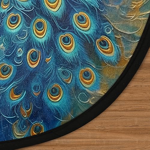 Peacock Pattern Round Area Rug, Animal Painted Non-Slip Circle Rug for Bedroom Living Room Outdoor Study Playing Floor Mat Carpet, 3' Diameter