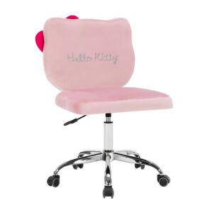 Impressions Vanity Hello Kitty Kawaii Swivel Vanity Chair for Makeup Room, Adjustable Height Cute Desk Chair with Wheels Rolling, Comfy Polyurethane Foam Back Armless Chair for Dorm (Pink)