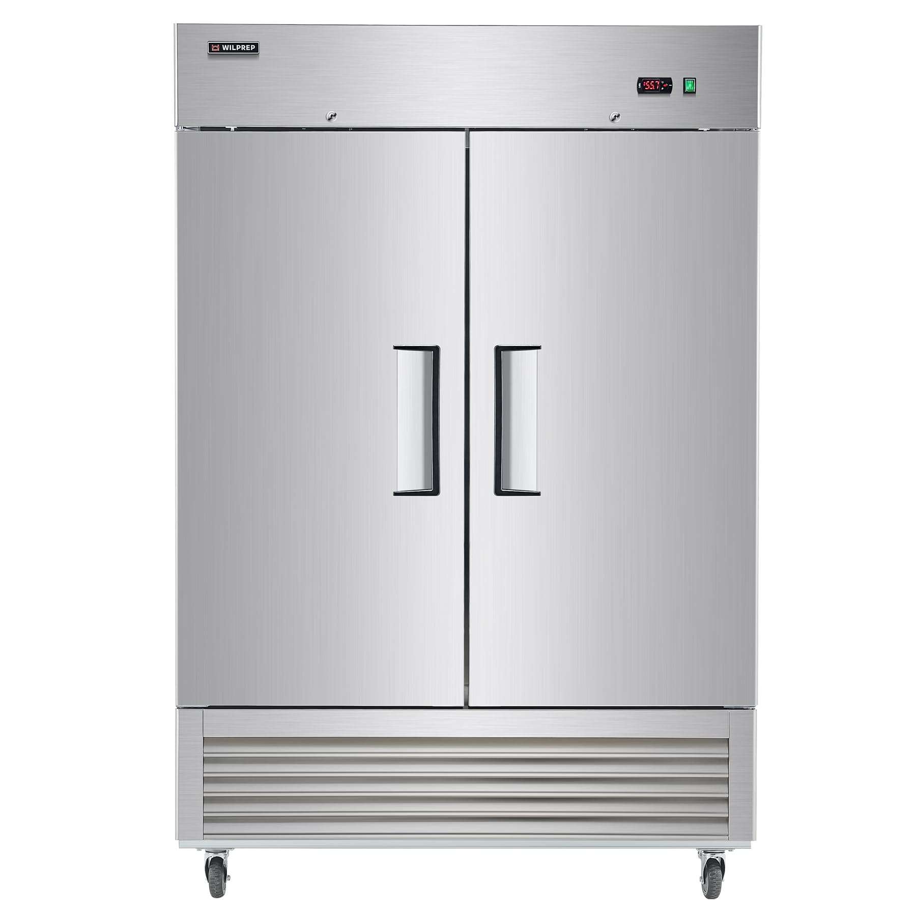 WILPREP Commercial Freezer ETL-Listed, 54" 2 Solid Door 2 Section Freezer with 42.2 cu. ft. Capacity, Stainless Steel Reach in Freezer with Air Cooling