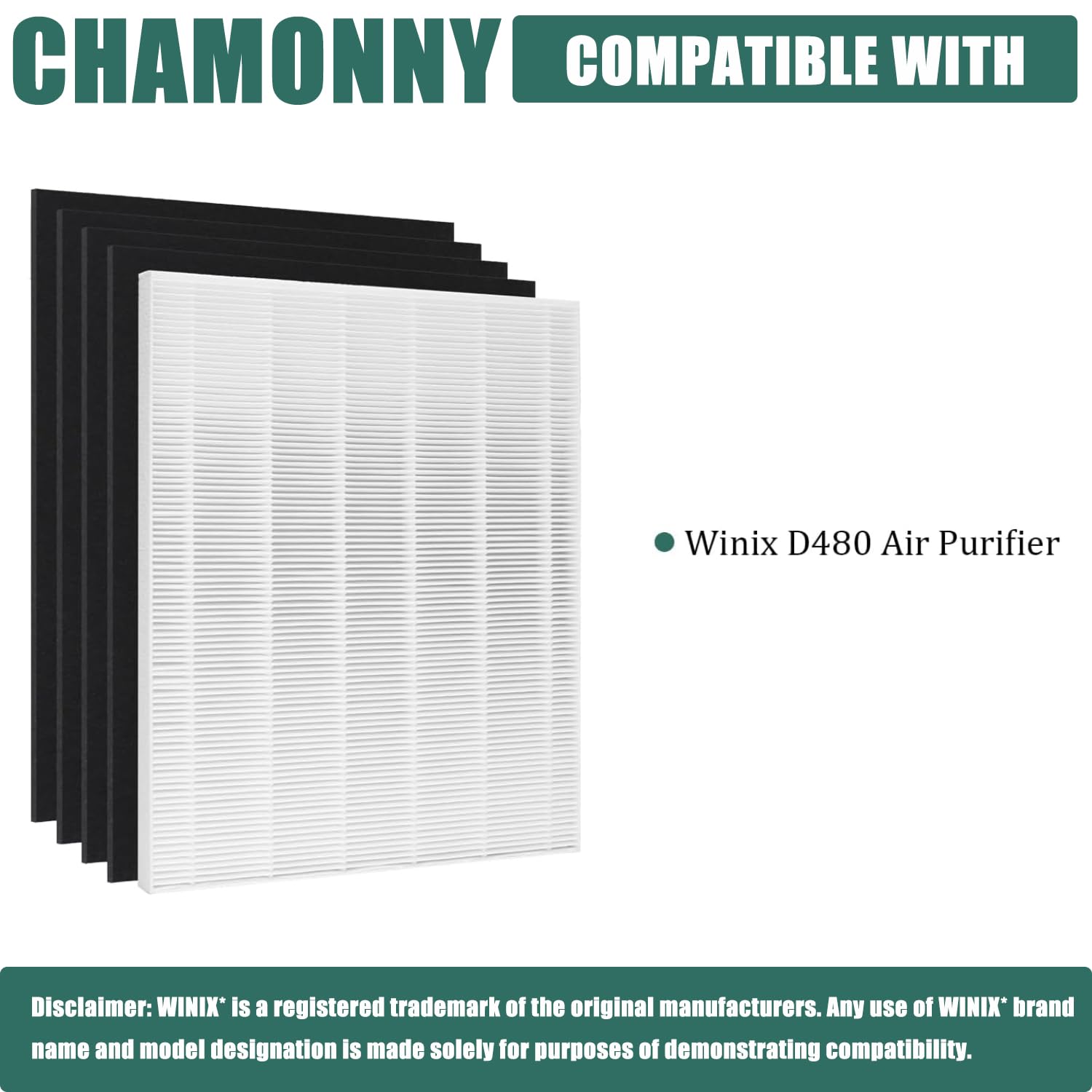 CHAMONNY D480 True HEPA Replacement Filter D4, Compatible with Winix D480 Air Purifier, Compare to Winix D4 Filter, Item Number 1712-0100-00, 2 H13 True HEPA Filters + 8 Activated Carbon Pre-Filters