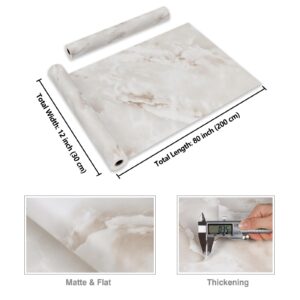 CRE8TIVE Beige Cloudy Marble Contact Paper for Countertops Cabinets Waterproof 12"x80" Matte Cream White Marble Peel and Stick Wallpaper Removable Self Adhesive Marble Vinyl Wrap for Kitchen Bathroom