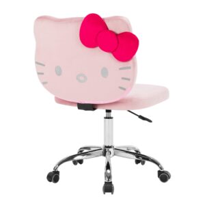 Impressions Vanity Hello Kitty Kawaii Swivel Vanity Chair for Makeup Room, Adjustable Height Cute Desk Chair with Wheels Rolling, Comfy Polyurethane Foam Back Armless Chair for Dorm (Pink)