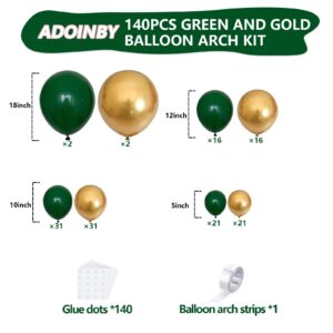 ADOINBY Green and Gold Balloon Arch Kit, 140Pcs Emerald Forest Hunter Dark Green Metallic Gold Balloon Garland Kit for Wedding, Engagements, Birthday, Baby Shower, Anniversary Party Decorations