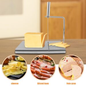 CALIDAKA Cheese Slicers For Block Cheese Wire Cheese Slicer with 5 Replacement Wires Stainless Steel Cheese Slicer Cutter Cheese Slicer Cutting Board Accurate Size Scale Cheese Cutter(silver)