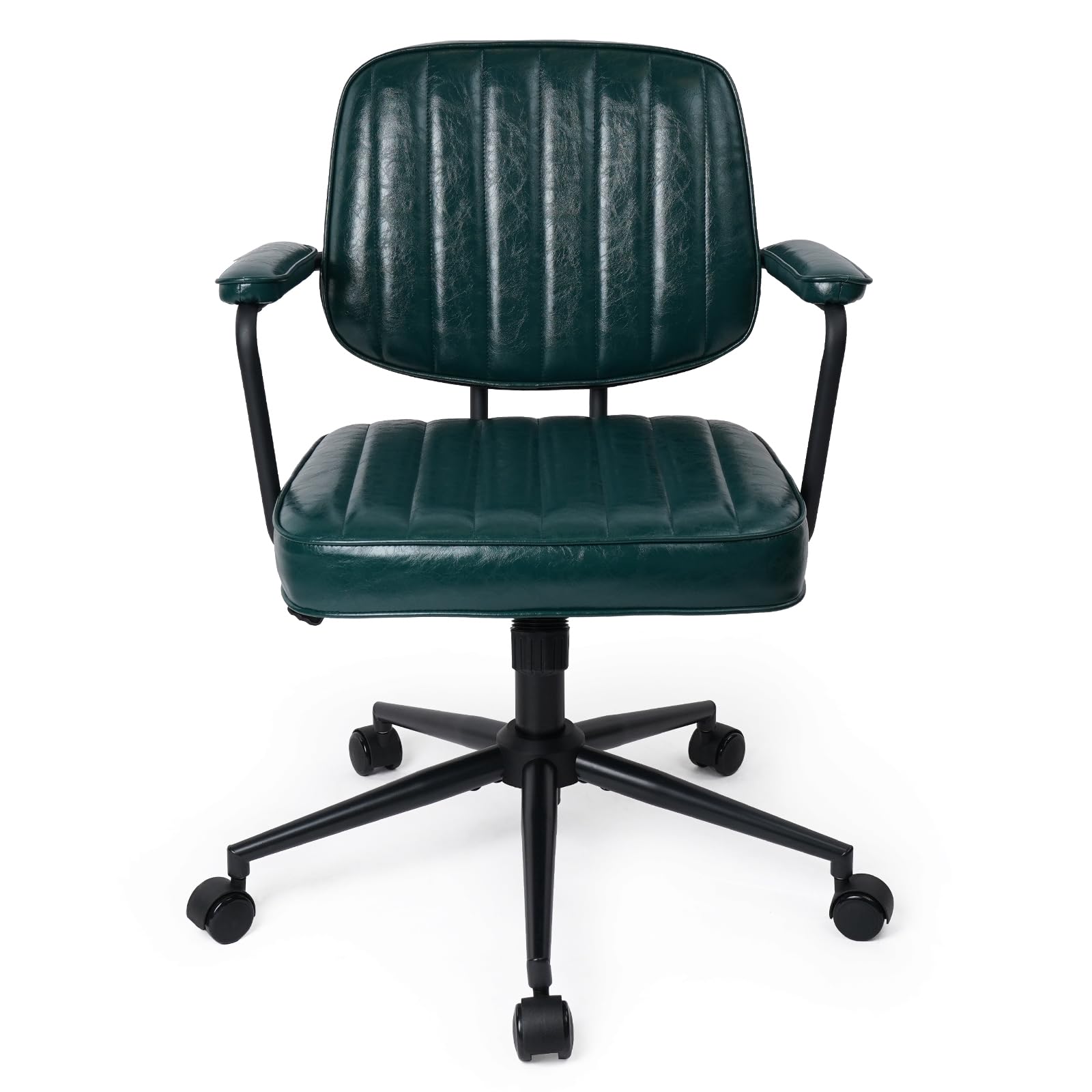 KLASIKA Mid Century Office Chair Retro Leather Desk Chair with Arms Swivel Vintage Chair Adjustable Seat Height & Backrest for Home Office Computer, Green