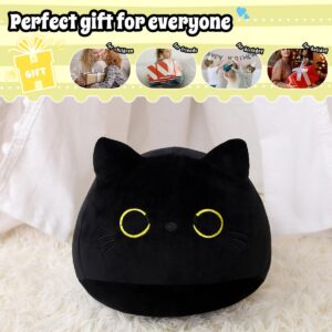 Alayger Black Cat Plush Pillow 7" Black Kitten Stuffed Animals, Soft Kawaii Plushies Hugging Cat Plush Toy for Kids