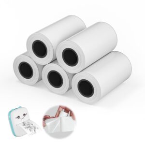 paprma 57x30mm thermal sticker paper for mini pocket printer, 5 rolls white self-adhesive thermal paper compatible with all 57mm pocket thermal printer, 0.6” core