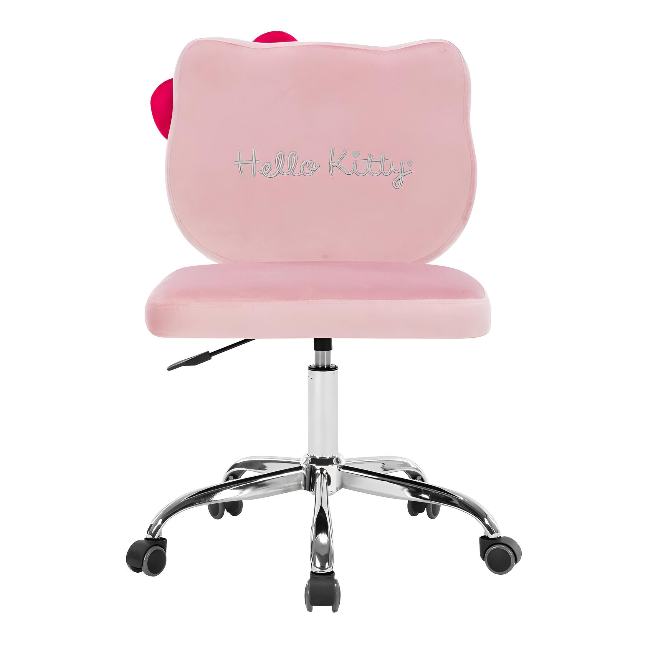 Impressions Vanity Hello Kitty Kawaii Swivel Vanity Chair for Makeup Room, Adjustable Height Cute Desk Chair with Wheels Rolling, Comfy Polyurethane Foam Back Armless Chair for Dorm (Pink)