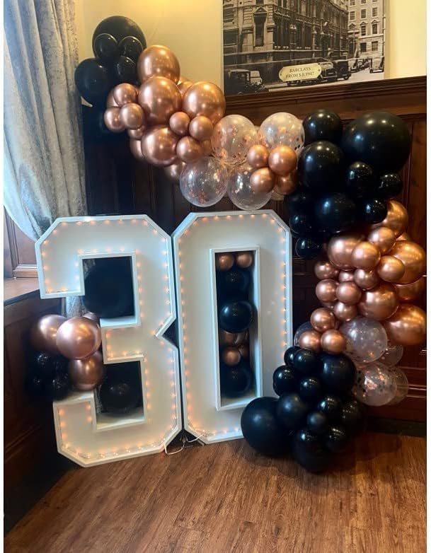 Rose Gold and Black Balloon Arch Kit, ADOINBY 140Pcs Metallic Rose Gold Black Balloon 18 12 10 5 Inch Different Size Balloons for Birthday Party Bridal Shower Wedding Engagement Anniversary Decoration