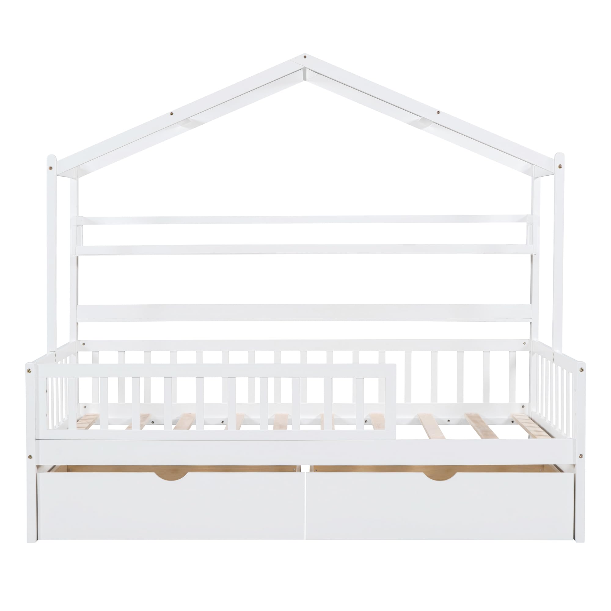 Bellemave Wooden Twin Size House Bed with 2 Drawers,Kids Twin Playhouse Platform Bed Frame with Storage Shelves,Montessori Bed for Kids Teens Girls & Boys (White)