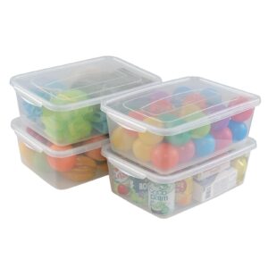 cadineus 14 quart clear latching box, plastic storage container bins with lids set of 4