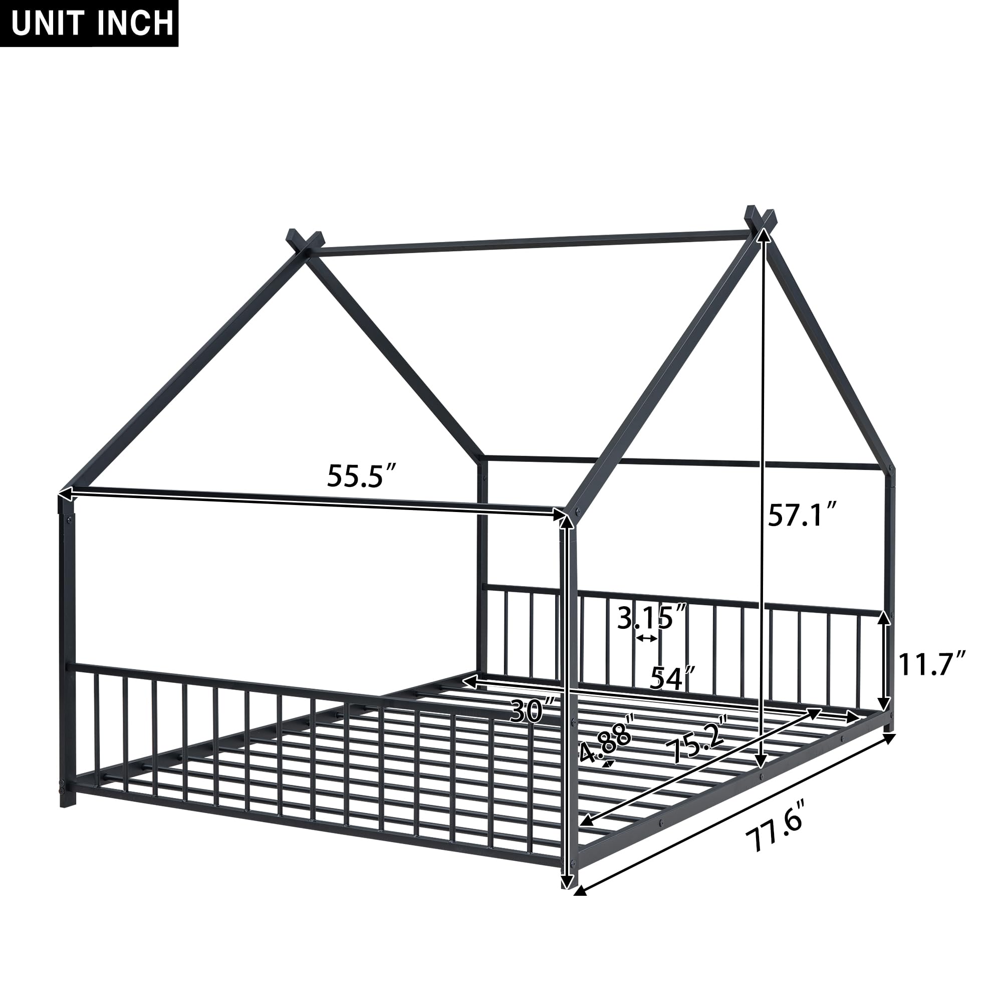 House Beds for Kids, Full Size Floor Bed Frame Metal Montessori Beds with Headboard & Footboard for Children Boys Girls Teens, Black