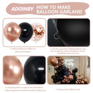 Rose Gold and Black Balloon Arch Kit, ADOINBY 140Pcs Metallic Rose Gold Black Balloon 18 12 10 5 Inch Different Size Balloons for Birthday Party Bridal Shower Wedding Engagement Anniversary Decoration