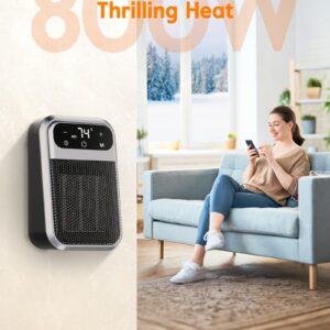 GiveBest 800W Wall Outlet Space Heater with Remote,LED Display Small Plug in Electric Heater with Adjustable Thermostat and Timer for rv and Home Office Bathroom Indoor Use