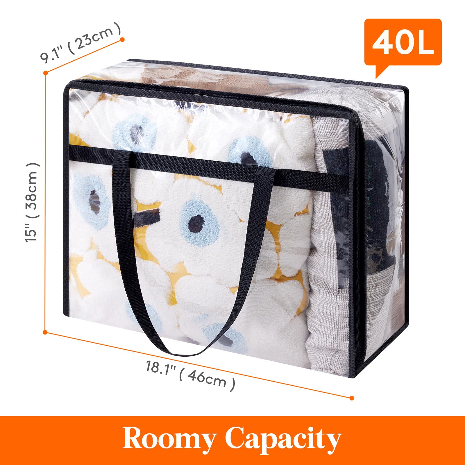 Lifewit 4 Pack Clear Clothes Storage Bags, 40L Plastic Blanket Storage Bags, Vinyl Foldable Moving Bags with Zipper, Closet Organizers and Storage Containers for Bedding, Duvet, Comforter