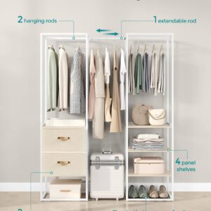 SONGMICS Clothes Rack, 70.9 Inch Wardrobe Freestanding Closet, Heavy Duty Garment Rack with 1 Extendable Hanging Rod, 2 Drawers and 4 Shelves, for Bedroom, Space-Saving, Natural Beige URGR003W67