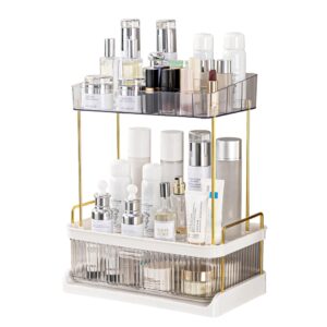 vtopmart 2-tier skincare storage rack-transparent, bathroom counter organizer, large skin care organizer with drawers for vanity,makeup countertop organizer perfume tray for cosmetics