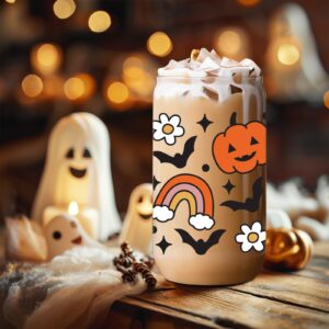 LEADO Ghost Pumpkin Halloween Cups, Iced Coffee Cup with Lid and Straw, 16 oz Fall Aesthetic Tumbler - Halloween Gifts for Women, Spooky Fall Gifts, Halloween Boo Basket Gifts for Her, Friends