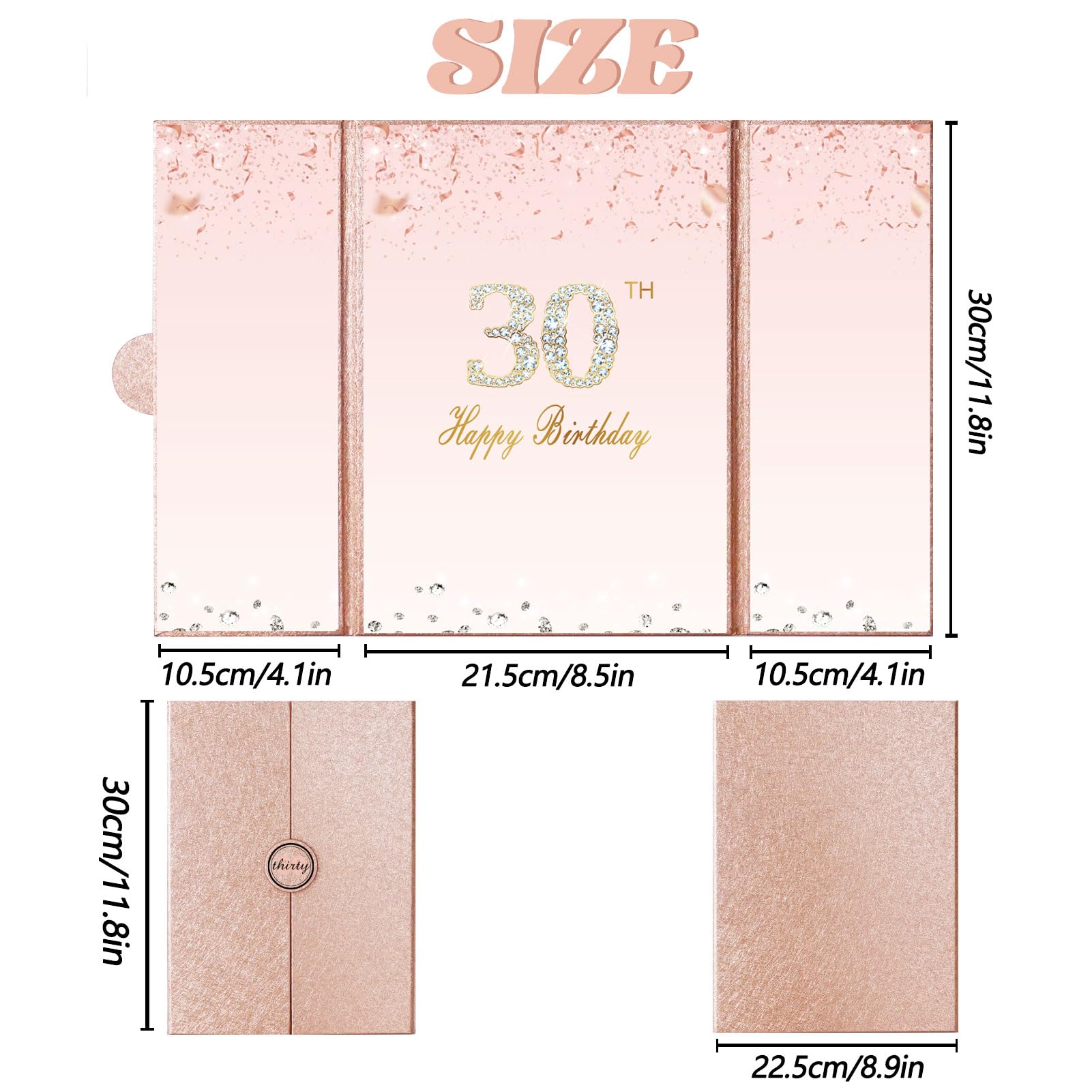 Crenics Rose Gold 30th Birthday Decorations, Creative 30th Birthday Guest Sign in Book Alternative, Large 30th Birthday Signature Book 12" x 18", Great 30 Years Old Birthday Gifts for Women