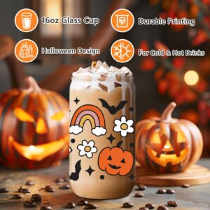 LEADO Ghost Pumpkin Halloween Cups, Iced Coffee Cup with Lid and Straw, 16 oz Fall Aesthetic Tumbler - Halloween Gifts for Women, Spooky Fall Gifts, Halloween Boo Basket Gifts for Her, Friends