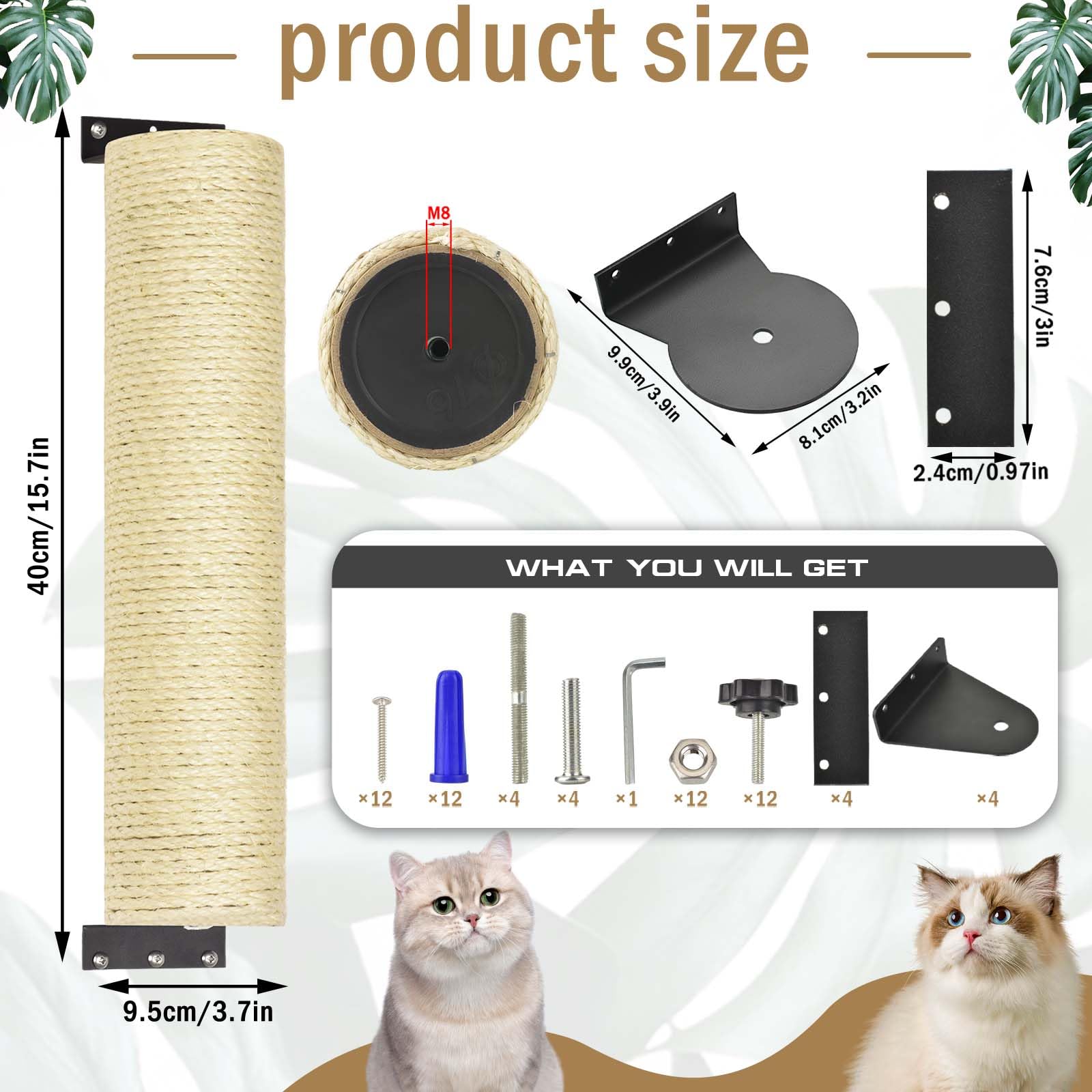 2 Pack Wall Mounted Cat Scratching Post 3 in1 Cage Wall Mounted Rope Cat Scratcher Post Replacement Cat Claw Scratcher Tree for Indoor Cats or Kittens Cat Wall Shelves Climbing Furniture (Sisal)